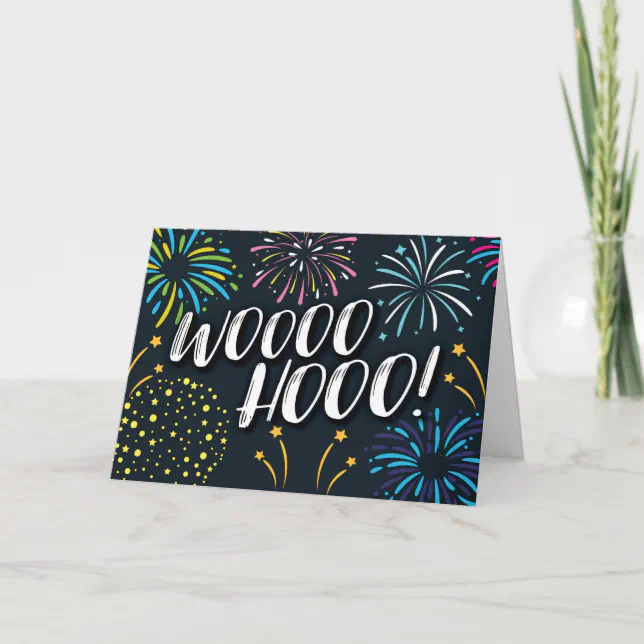 Congratulations, WOOO HOOO! with Fireworks and Sta Thank You Card | Zazzle