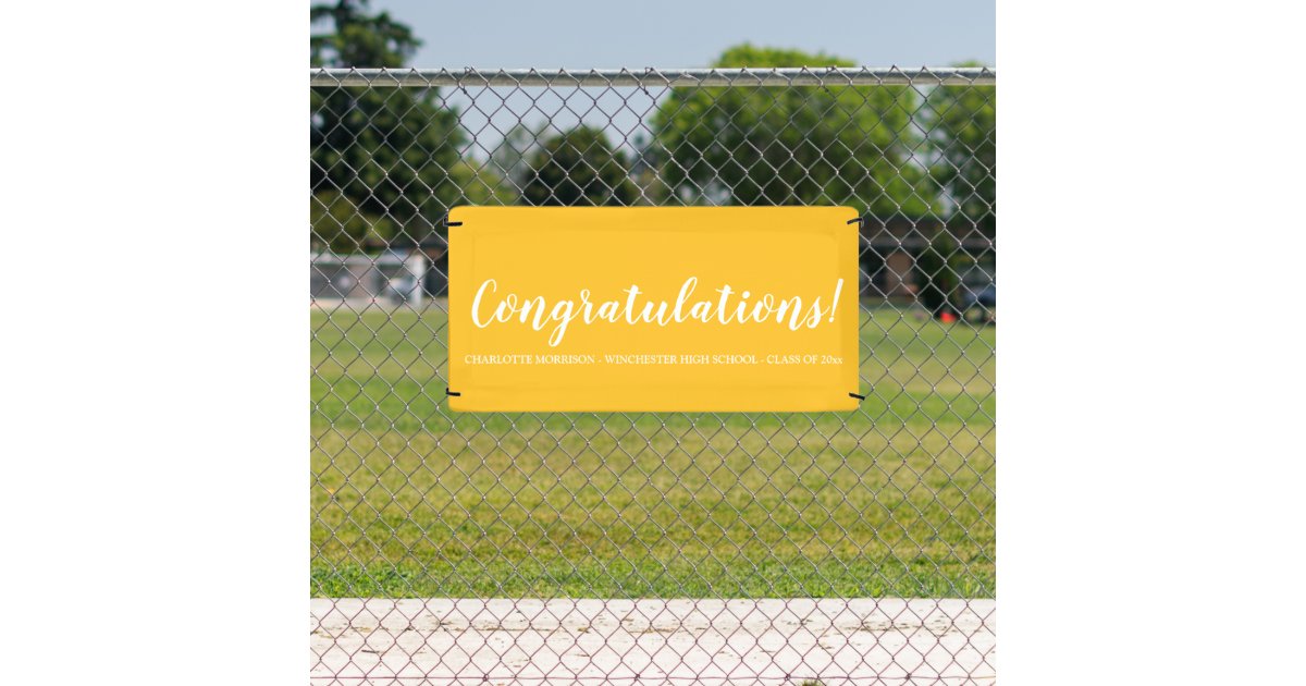 Congratulations yellow custom script graduation banner | Zazzle