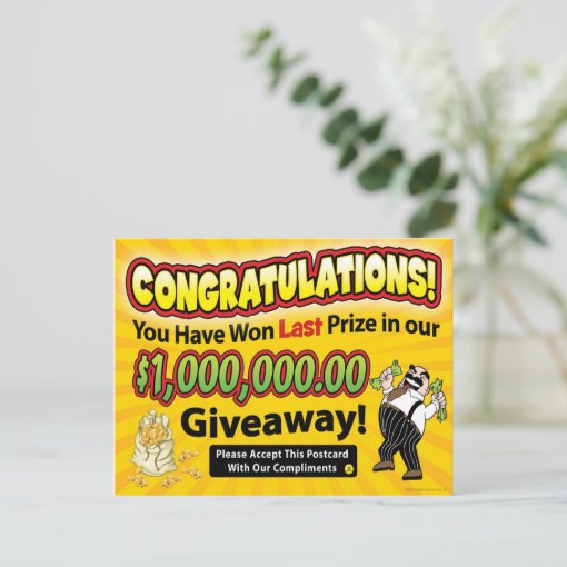 Congratulations You Have Won Last Prize - Funny Postcard | Zazzle
