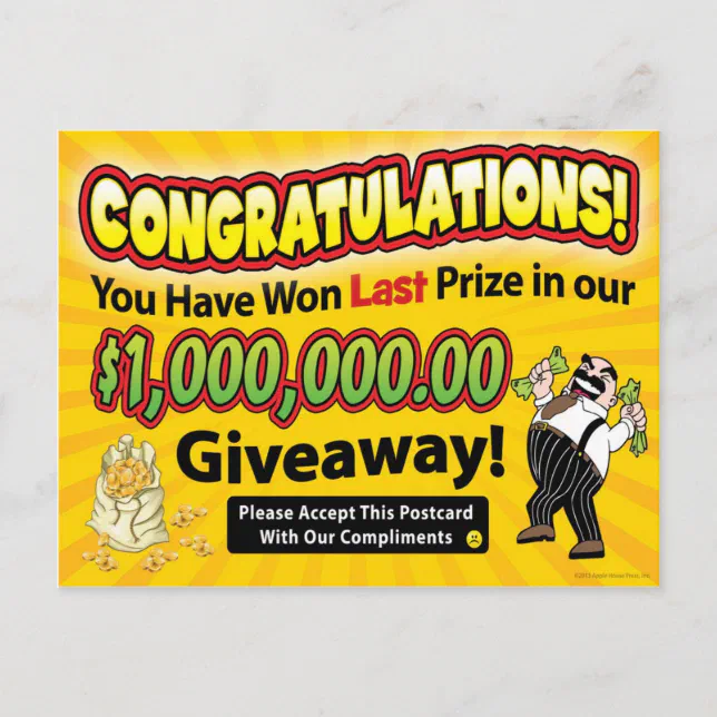 Congratulations You Have Won Last Prize - Funny Postcard | Zazzle