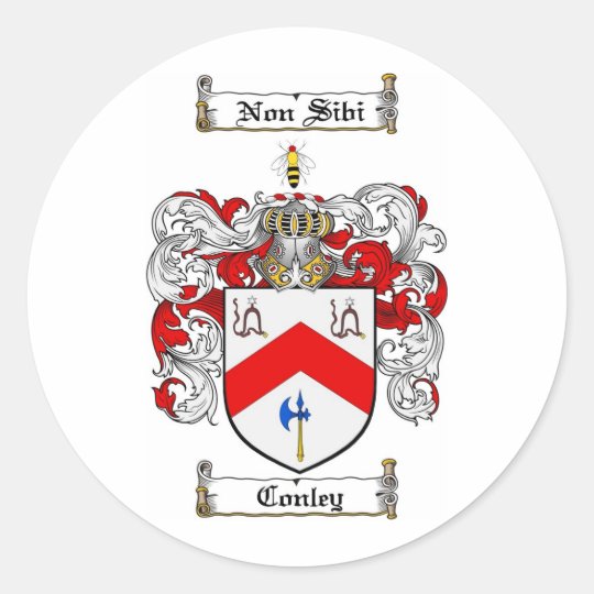 CONLEY FAMILY CREST - CONLEY COAT OF ARMS CLASSIC ROUND STICKER ...