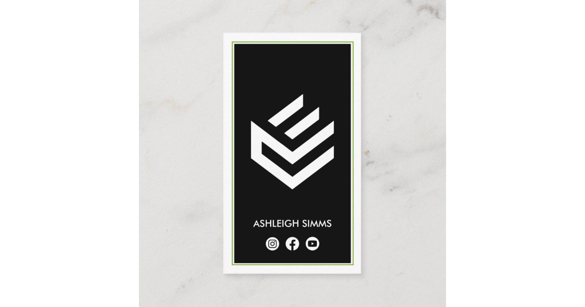 Connect on Social Media Black Border Green Keyline Business Card | Zazzle