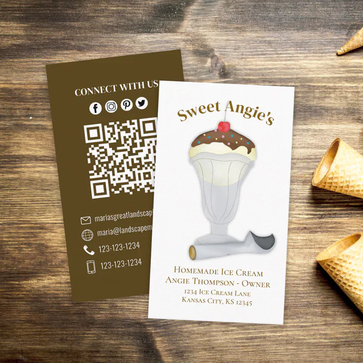 Connect With Me | QR Code Simple Bakery Ice Cream Business Card | Zazzle