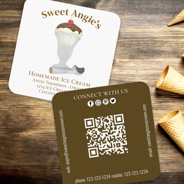 Connect With Me | QR Code Simple Bakery Ice Cream Square Business Card ...