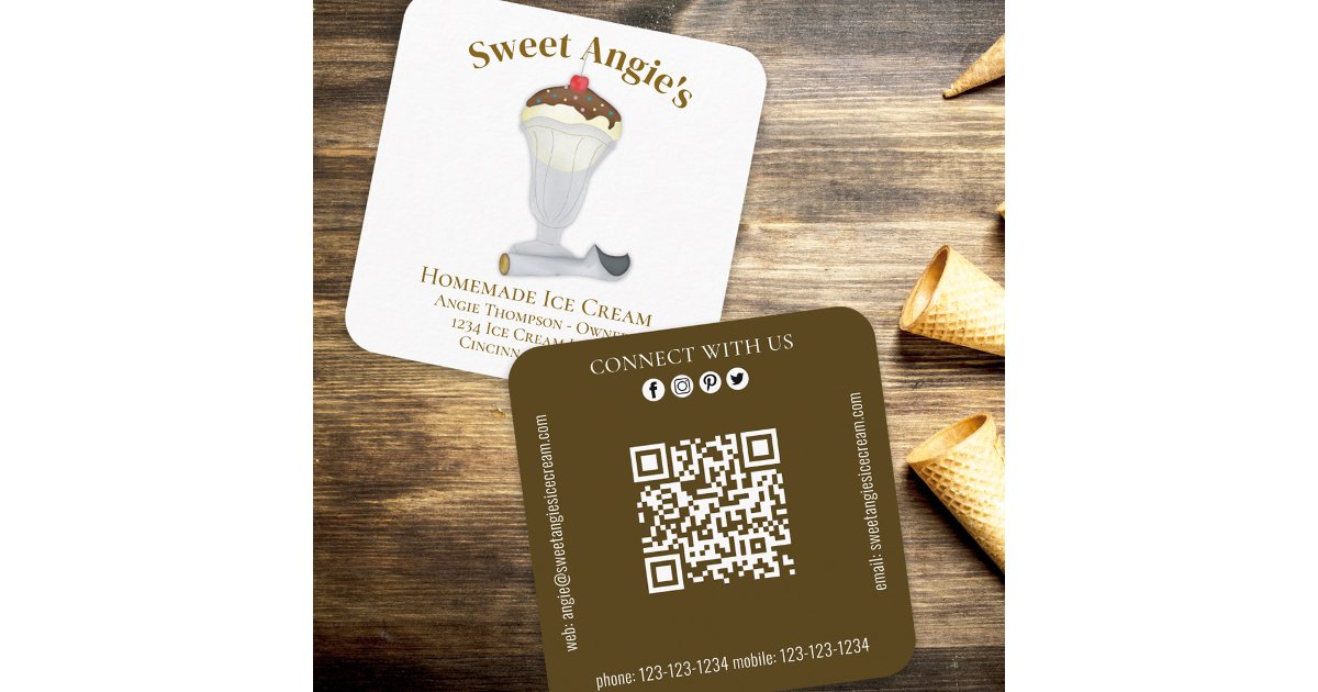Connect With Me | QR Code Simple Bakery Ice Cream Square Business Card ...