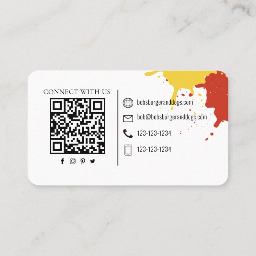 Connect With Me | QR Code Simple Hamburger Hotdogs Business Card | Zazzle