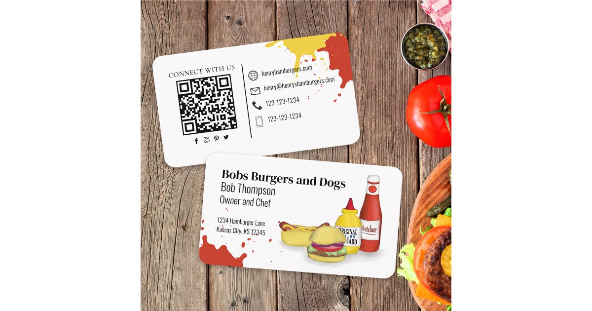 Connect With Me | QR Code Simple Hamburger Hotdogs Business Card | Zazzle