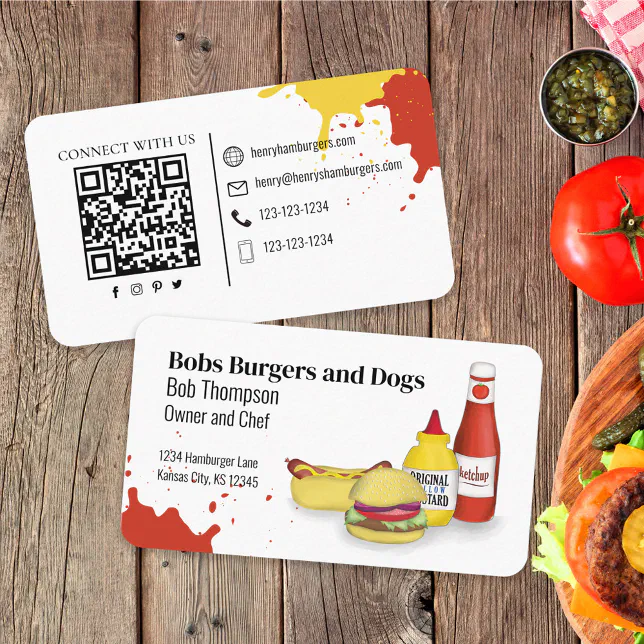 Connect With Me | QR Code Simple Hamburger Hotdogs Business Card | Zazzle