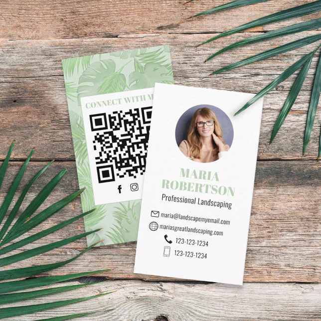 Connect with Me | QR Code Social Media Palm Leaves Business Card | Zazzle