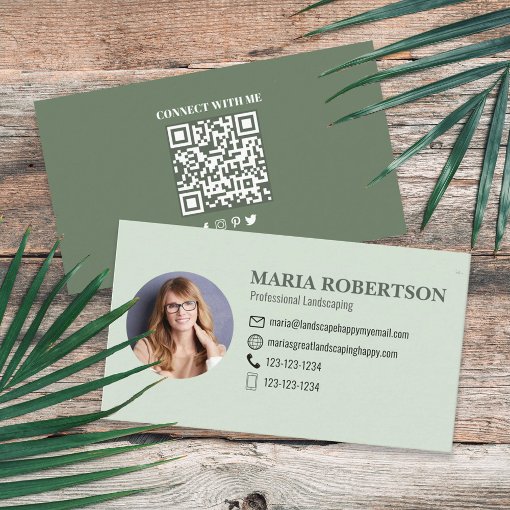 Connect with Me | QR Code Social Media Palm Leaves Business Card | Zazzle