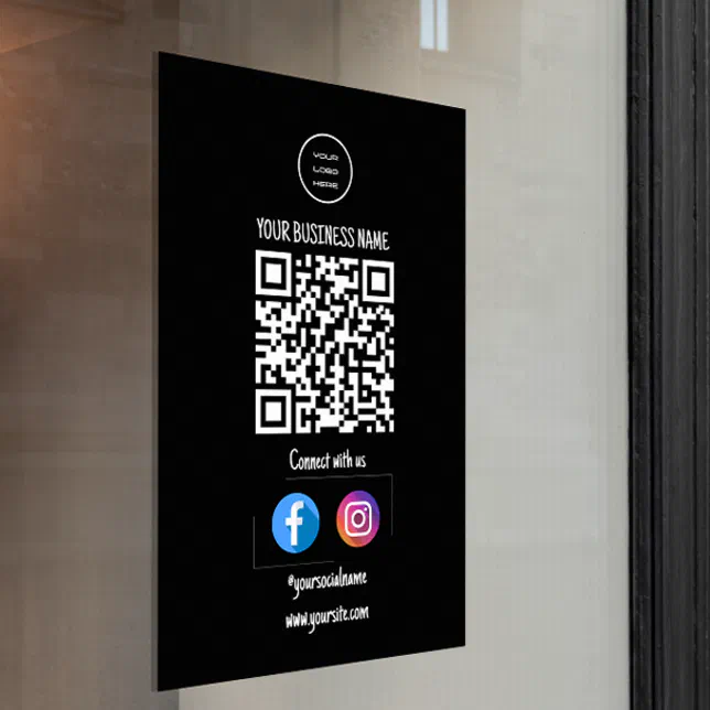 Connect With Us Black Business Logo Window Cling | Zazzle