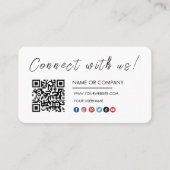Connect with us Logo Qr Code Social Media White Business Card | Zazzle