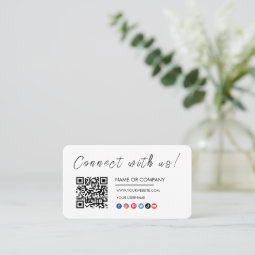 Connect with us Logo Qr Code Social Media White Business Card | Zazzle