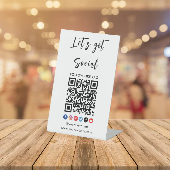 Connect With Us Qr Code Professional White Pedestal Sign | Zazzle