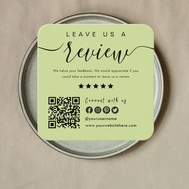 Connect With Us QR Code Review Us Lime Green Square Business Card | Zazzle