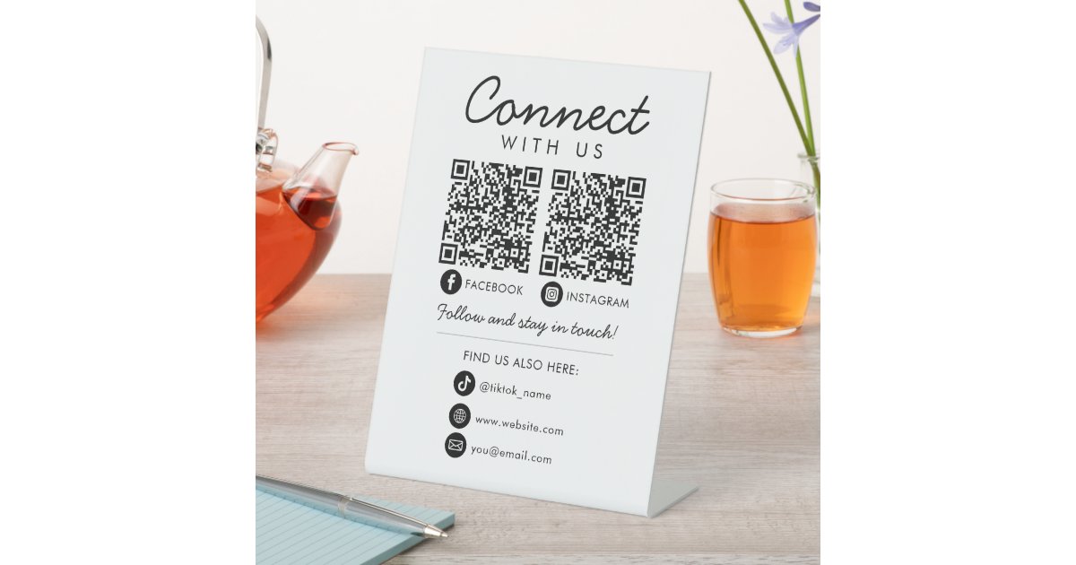 Connect with Us QR Code Social Media Follow Us Pedestal Sign | Zazzle