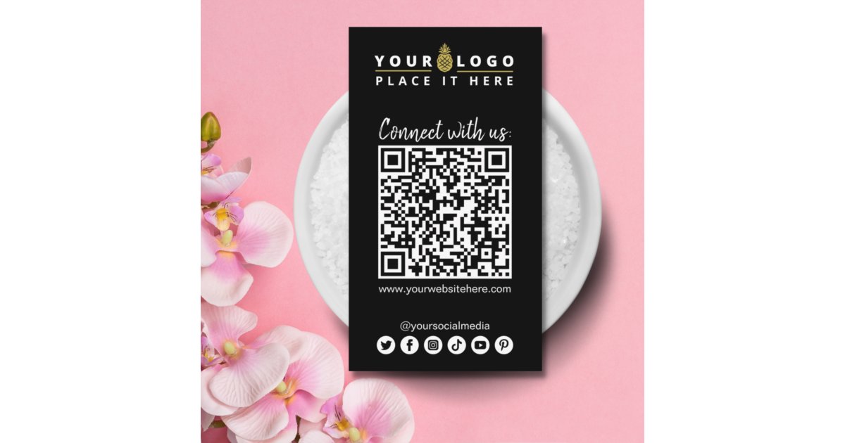 Connect With Us QR code Social Media Simple Black Business Card | Zazzle