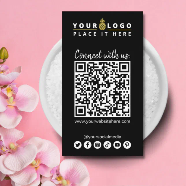 Connect With Us QR code Social Media Simple Black Business Card | Zazzle
