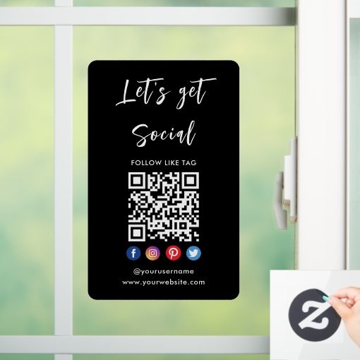 Connect With Us Social Media Black Qr Code Window Cling | Zazzle