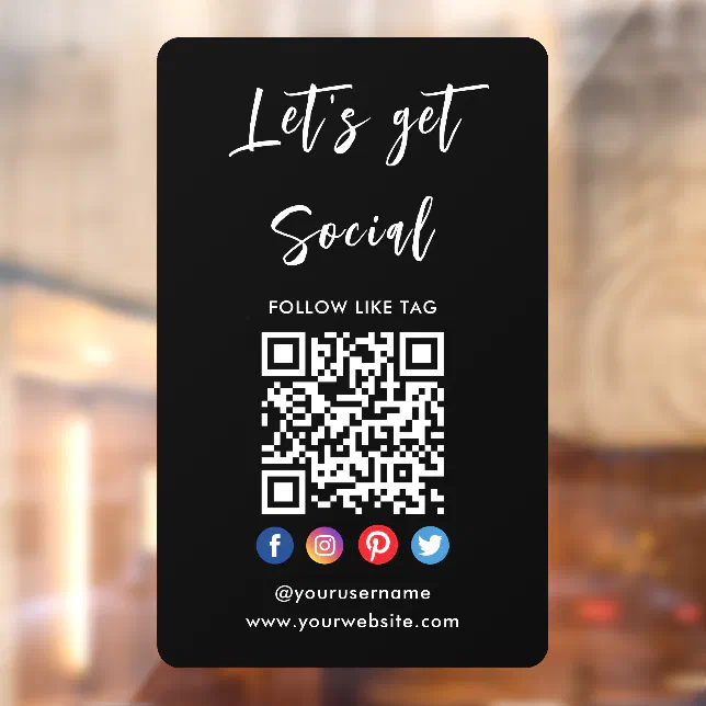 Connect With Us Social Media Black Qr Code Window Cling | Zazzle