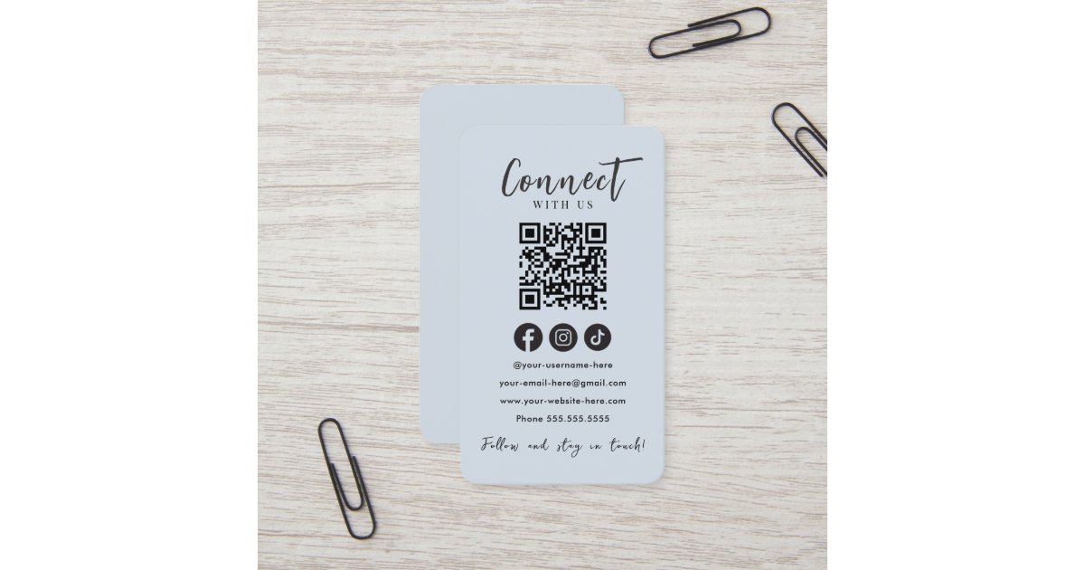 Connect With Us Social Media Navy QR Code Business Card | Zazzle