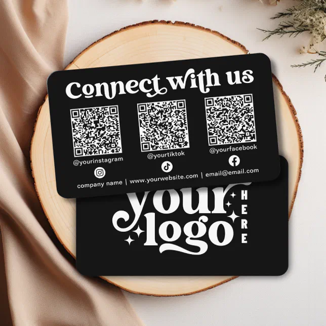 Connect with us Social Media QR Black Business Business Card | Zazzle