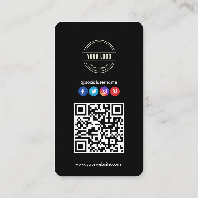 Connect with us | Social Media QR Code Black Busin Business Card | Zazzle