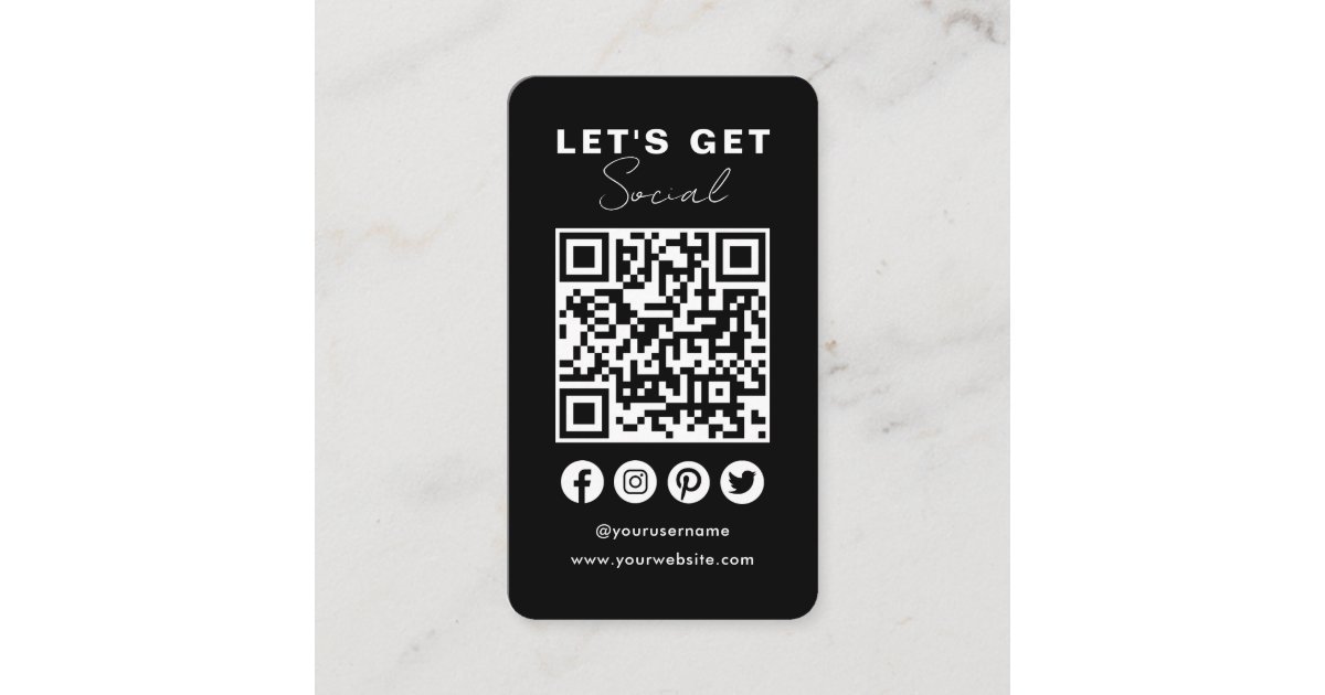 Connect With Us Social Media QR Code Black Business Card | Zazzle