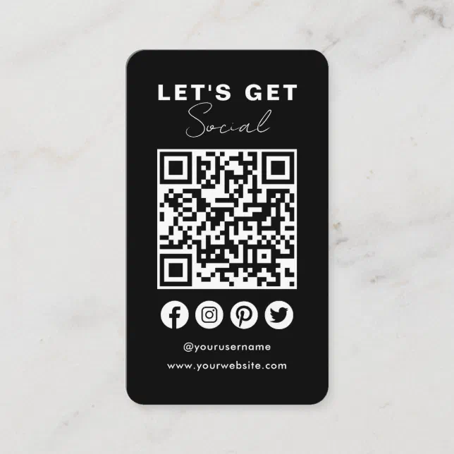 Connect With Us Social Media QR Code Black Business Card | Zazzle