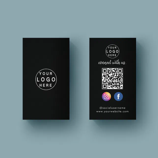 Connect with us | Social Media QR Code Black Business Card | Zazzle