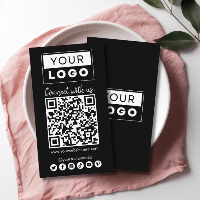 Connect with us Social Media QR Code Black Business Card | Zazzle