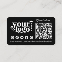 Connect with us Social Media QR Code Black Business Card | Zazzle