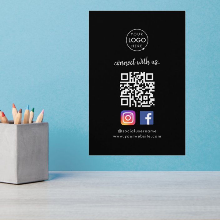 Connect with us | Social Media QR Code Black Wall Decal | Zazzle.com