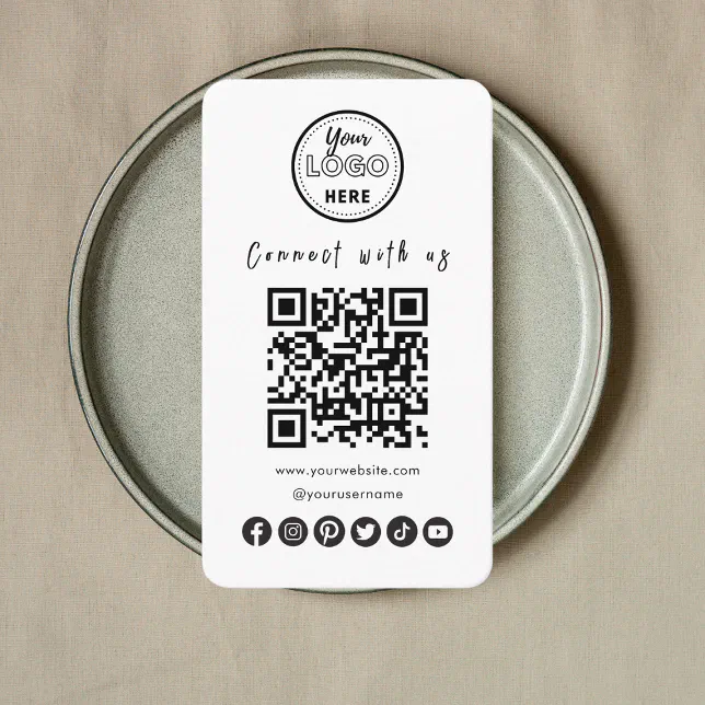 Connect With Us Social Media QR Code Black White Business Card | Zazzle