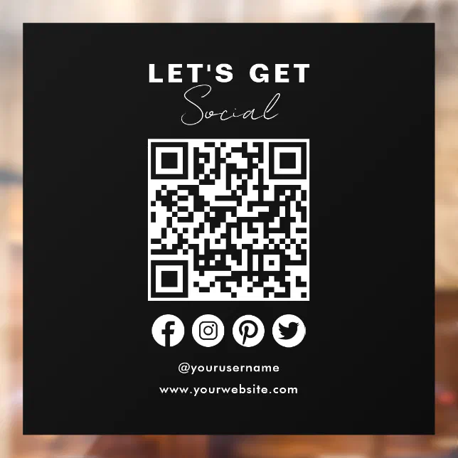 Connect With Us Social Media QR Code Black Window Cling | Zazzle