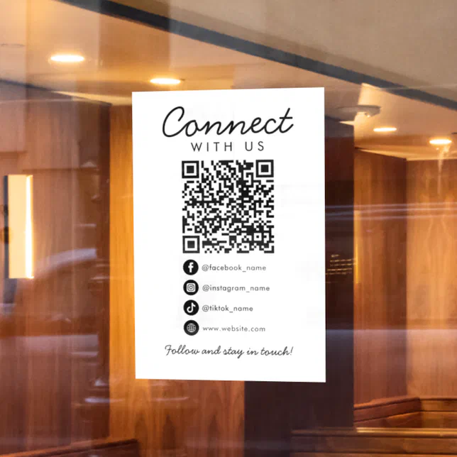Connect with Us Social Media QR Code Business Logo Window Cling | Zazzle