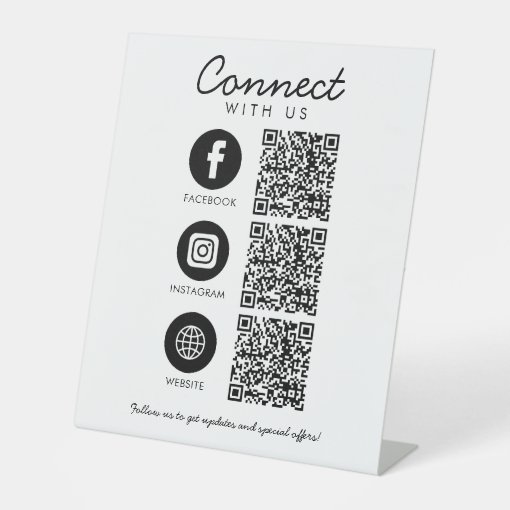 Connect with Us Social Media QR Code Business Pedestal Sign | Zazzle