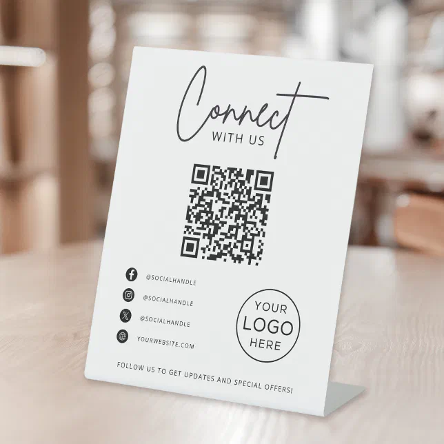 Connect With Us Social Media QR Code Business Pedestal Sign | Zazzle
