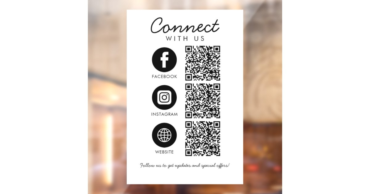Connect with Us Social Media QR Code Business Window Cling | Zazzle