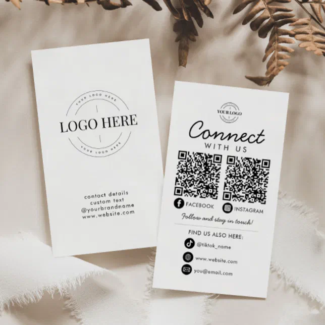 Connect with Us Social Media QR Code Company Logo Business Card | Zazzle