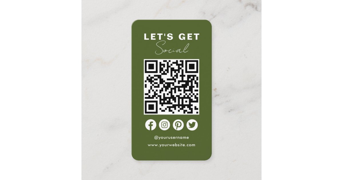 Connect With Us Social Media QR Code Moss Green Business Card | Zazzle