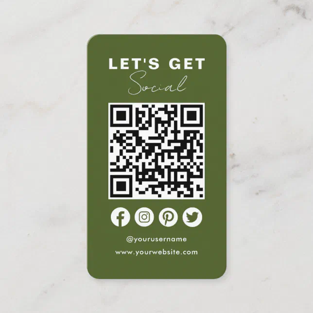 Connect With Us Social Media QR Code Moss Green Business Card | Zazzle