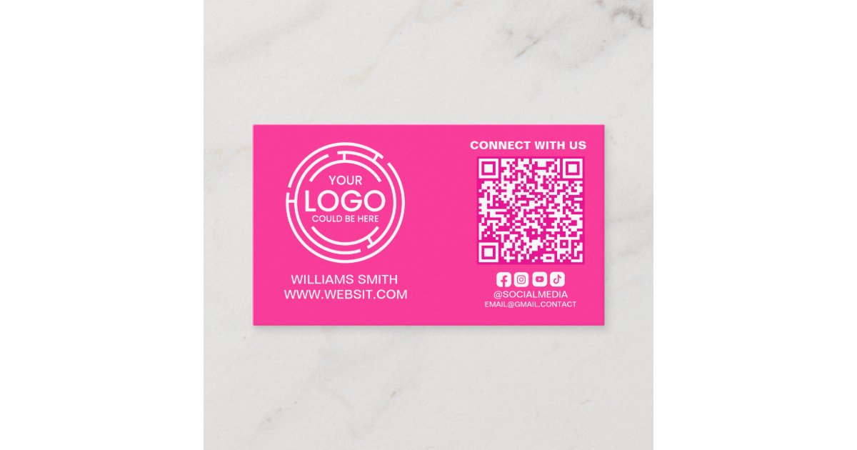 Connect with Us Social Media Qr Code Neon Fuchsia Business Card | Zazzle