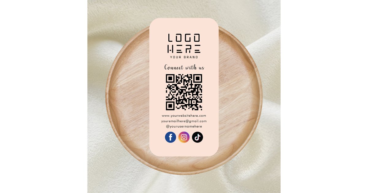 Connect With Us Social Media QR Code Soft Peach Business Card | Zazzle