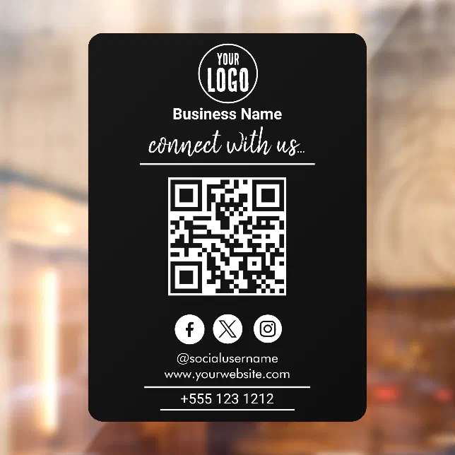 Connect with us | Social Media QR Code White Window Cling | Zazzle