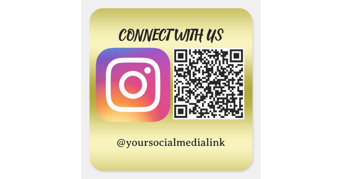 Connect with Us: Website & Instagram QR Code Stick Square Sticker | Zazzle