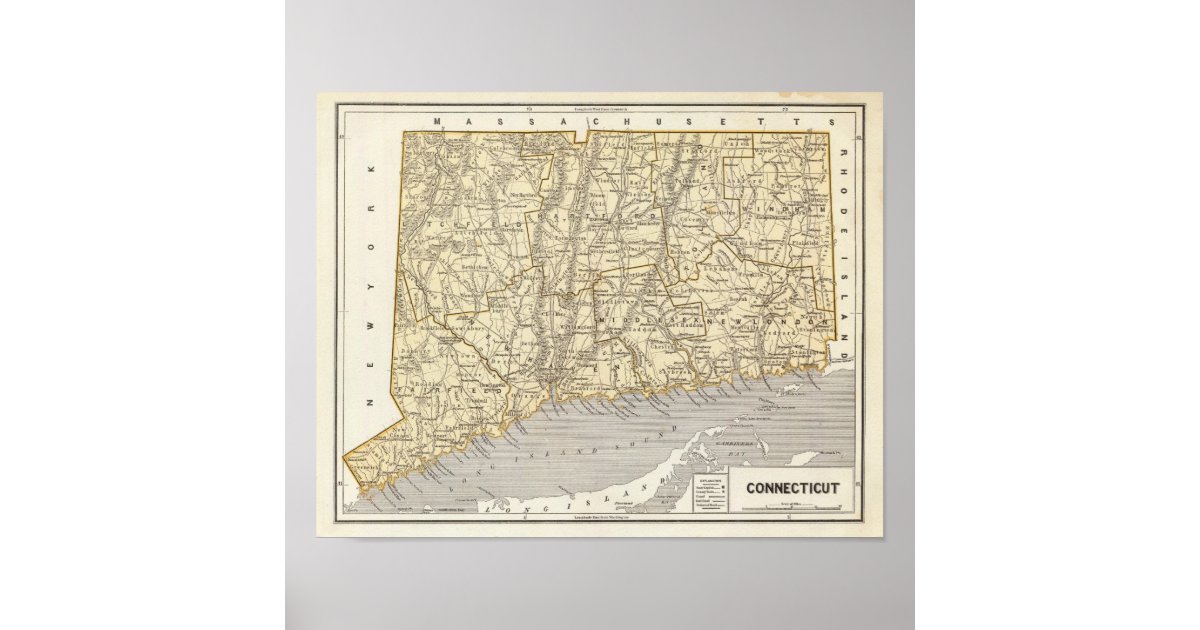 Connecticut Atlas Map Poster | Zazzle
