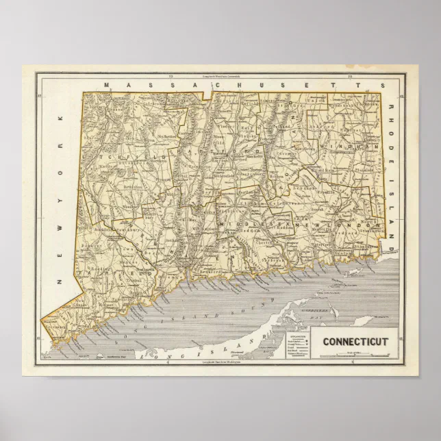 Connecticut Atlas Map Poster | Zazzle