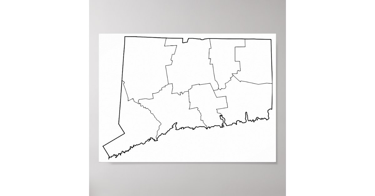 Connecticut Counties Blank Outline Map Poster | Zazzle