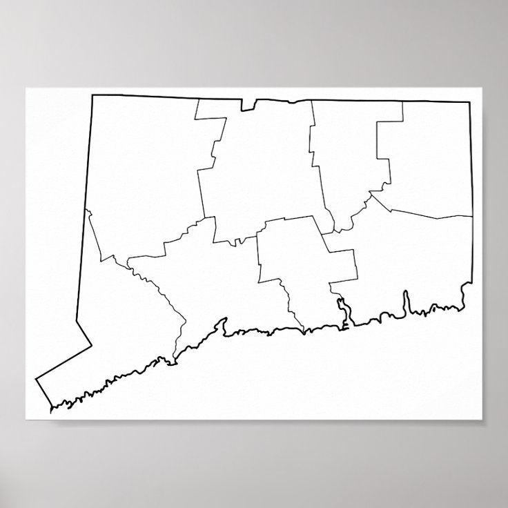 Connecticut Counties Blank Outline Map Poster | Zazzle